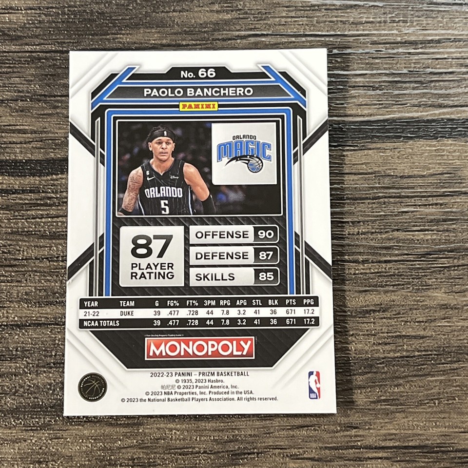 2022-23 Prizm Monopoly Paolo Banchero Rookie Card RC #66 🔥Orlando Magic ...