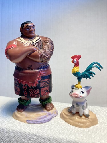 Disney Moana Chief Tui Pua & Hei Hei Jakks Figures 3- 4" PVC Toy Cake ...