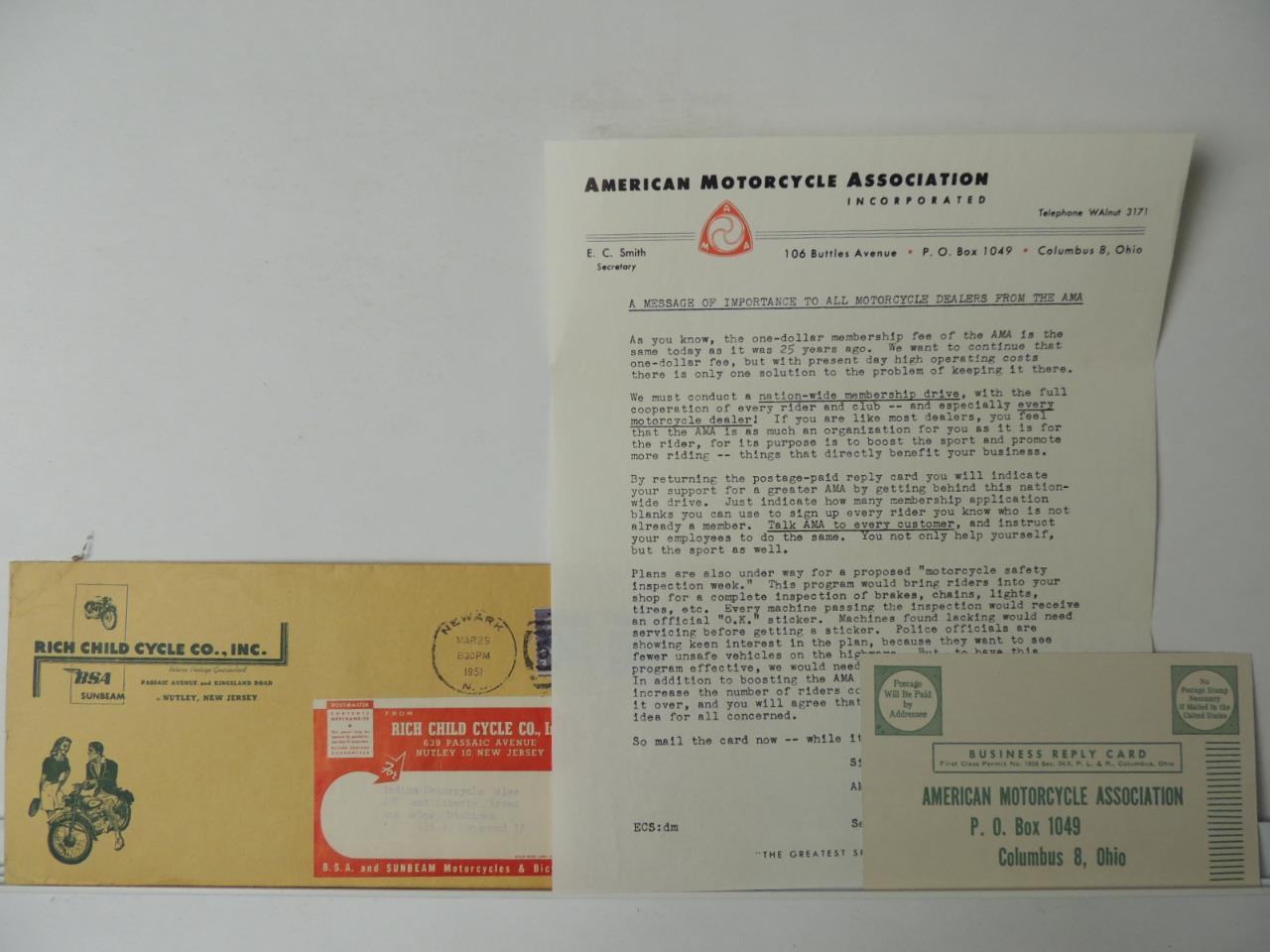 Vintage AMA BSA Triumph Norton Motorcycle Dealer Flyer And Mailer 1951 ...