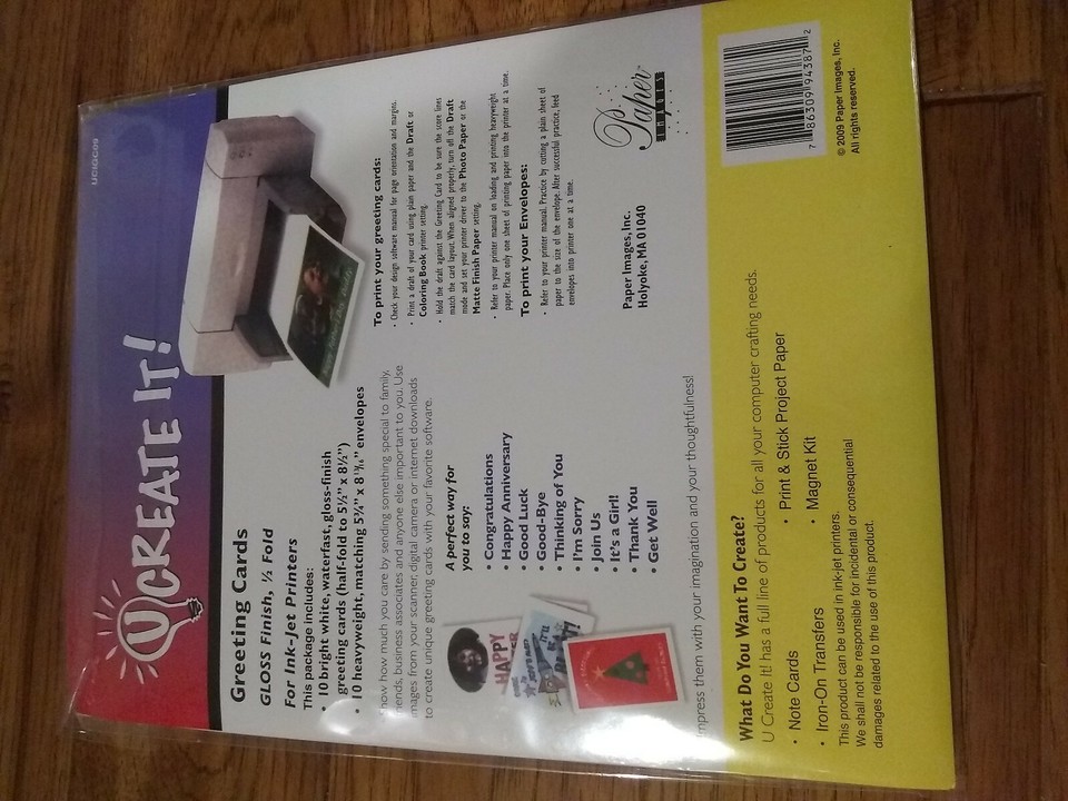 U CREATE IT! GLOSS FINISH GREETING CARD LOT 3 DESIGN PRINT *30 CARDS ...