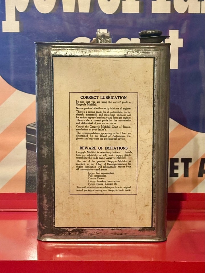 Gargoyle Mobiloil "A" 5 Gallon Square Motor Oil Can, Vacuum Oil Co ...