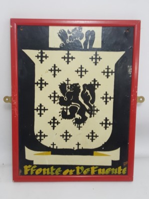 Vintage HAND PAINTED COAT OF ARMS DE FUENTE Surname Latin Motto ...