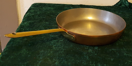 Vintage 10" Round Skillet/Frying Pan - Tinned W/Brass Handle - Made in ...