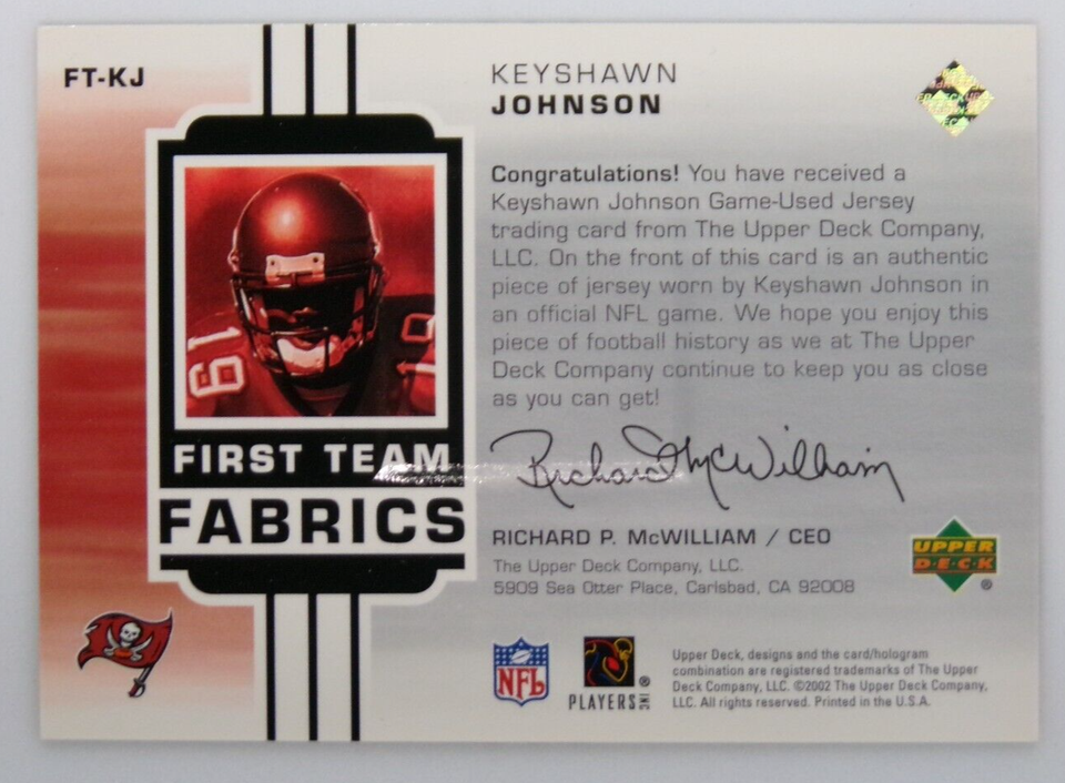2002 Upper Deck First Team Fabrics Relic Keyshawn Johnson Tampa Bay Buccaneers | eBay
