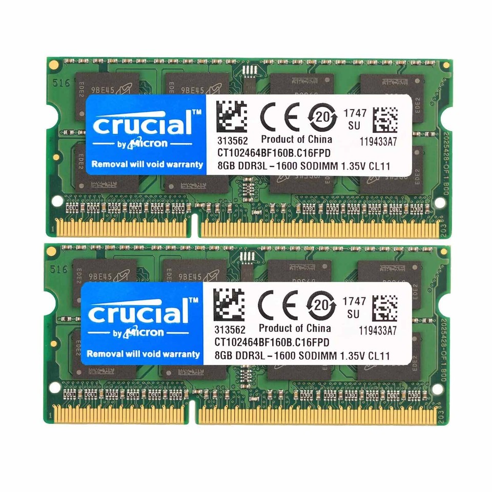 Crucial 16GB (2*8GB) DDR3L 1600MHz PC3L-12800 204Pin SO-DIMM Laptop ...
