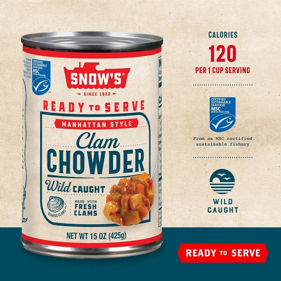 6 Pack Snow's Manhattan Style Clam Chowder, Fresh & Wild Caught, 15 oz ...