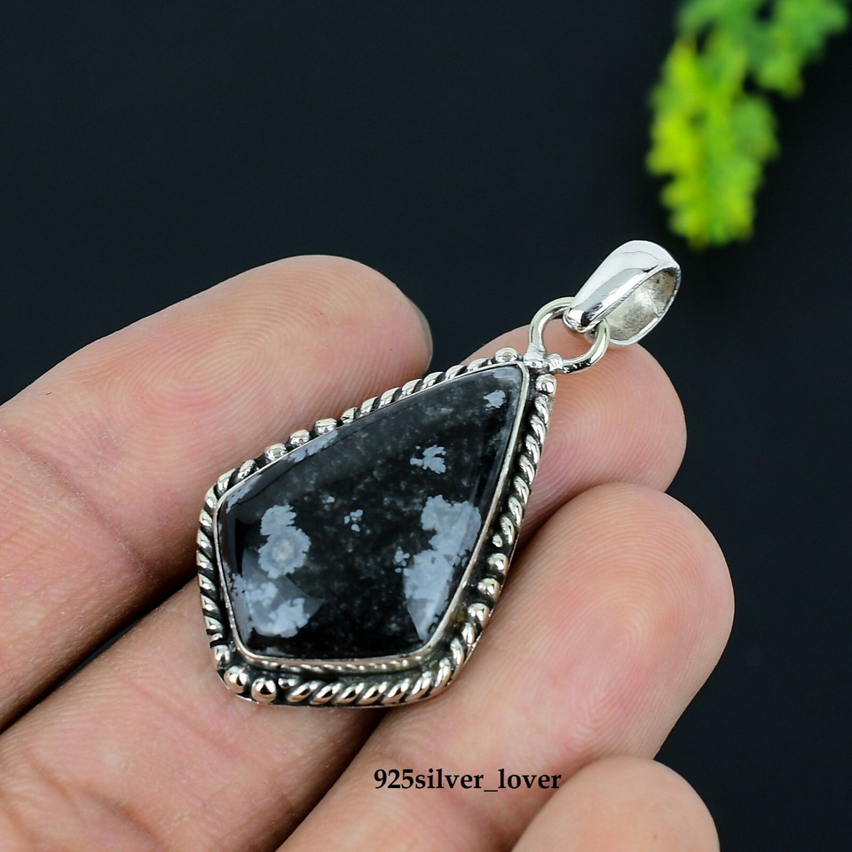 Snow Flack Jasper Gemstone 925 Sterling Silver Handmade Pendant Jewelry ...