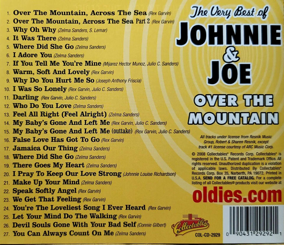 JOHNNIE & JOE THE VERY BEST OF JOHNNIE & JOE CD EXCELLENT / MINT COND ...
