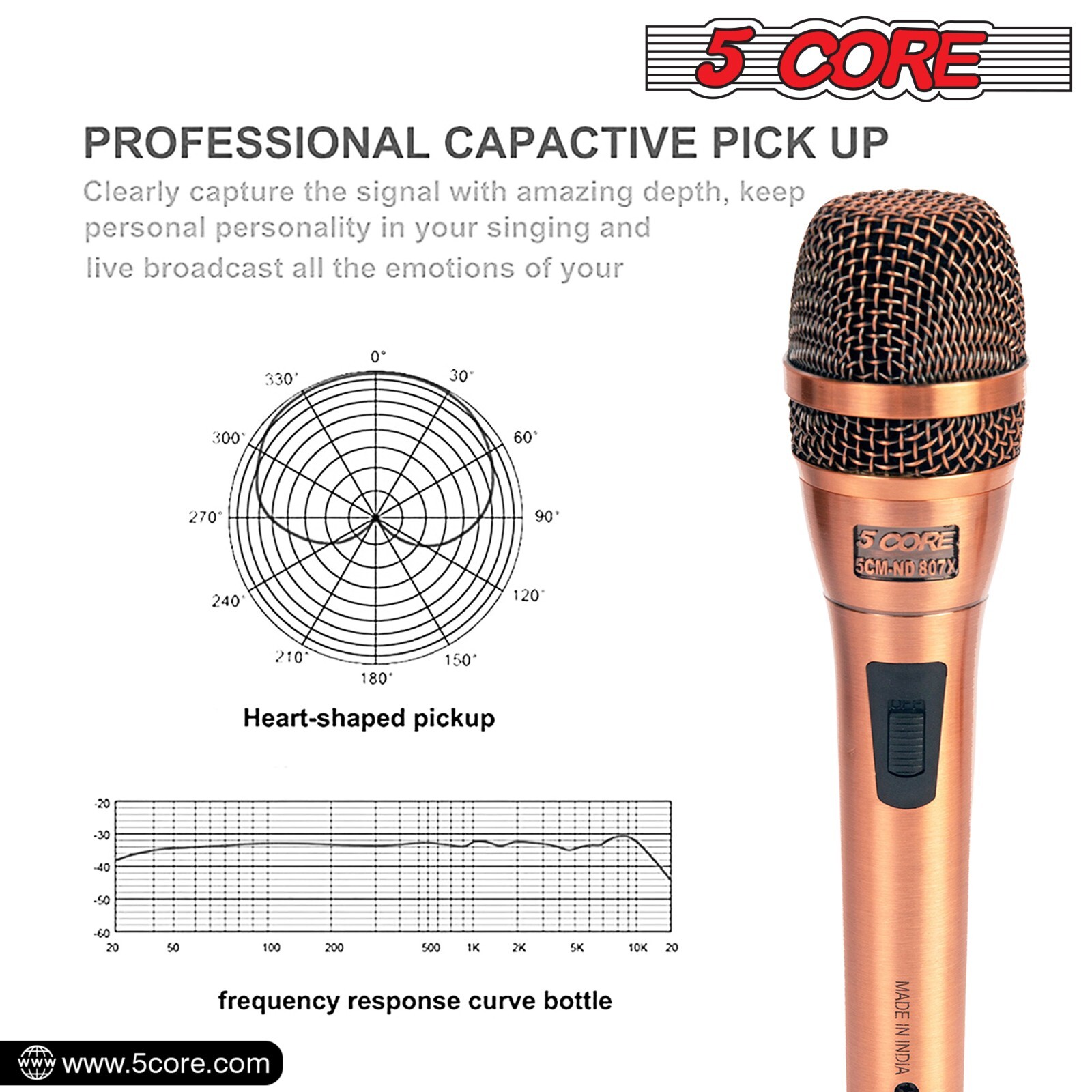 5Core Microphone Pro Neodymium Dynamic Mic XLR Audio Cardiod Karaoke w ...
