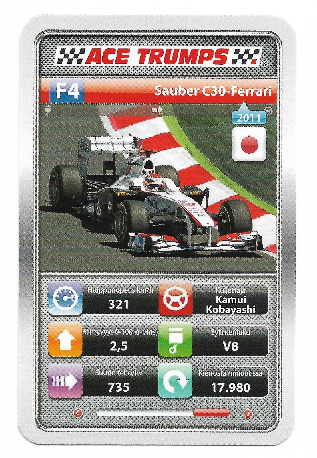 2014 Ace Trumps F1 Formula 1 Playing cards Finnish #F4 Kamui Kobayashi ...