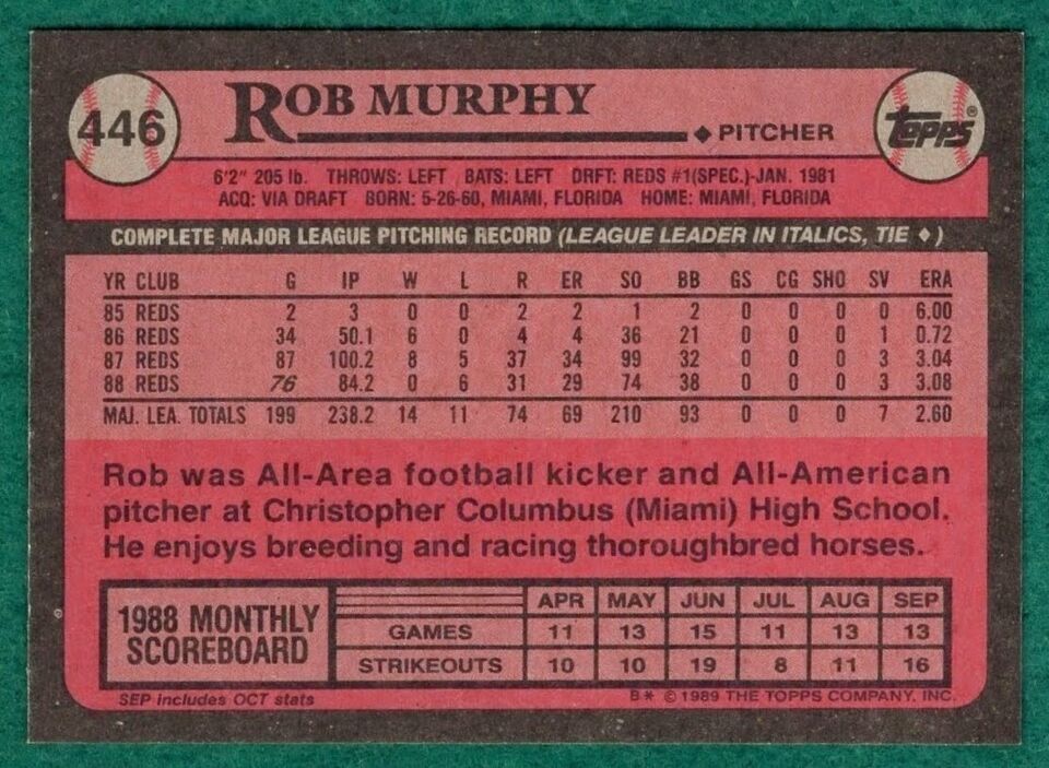 Rob Murphy - 1989 Topps #446 - Cincinnati Reds Baseball Card | eBay