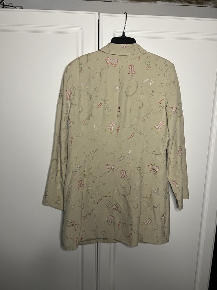 Grace Dane Lewis Silk Linen Embroidered Longline Blazer 14 | eBay
