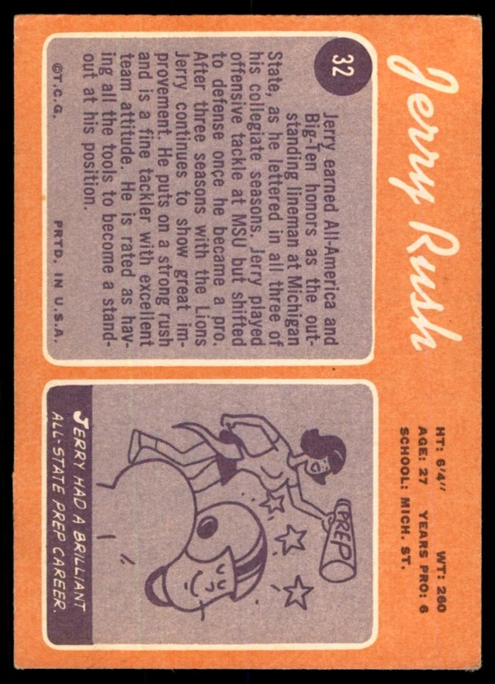 1970 TOPPS* JERRY RUSH DETROIT LIONS #32 | eBay