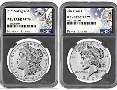 2023-S MORGAN & PEACE DOLLAR REVERSE PROOF SET BLACK CORE NGC PF70 ...