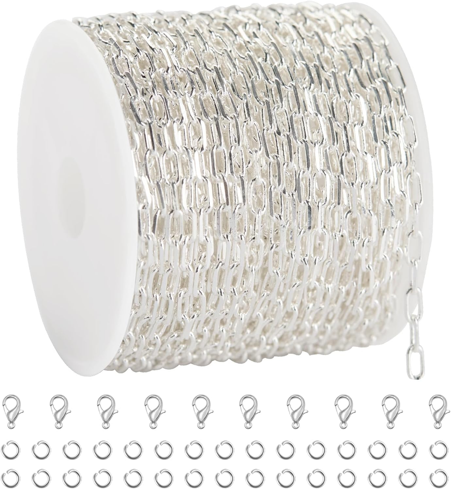 10 Meters Small Paperclip Chain Bulk Silver Plated Brass Jewelry Making ...