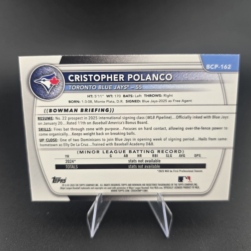 2025 Bowman Chrome - Prospects Cristopher Polanco #BCP-162 Mini-Diamond ...