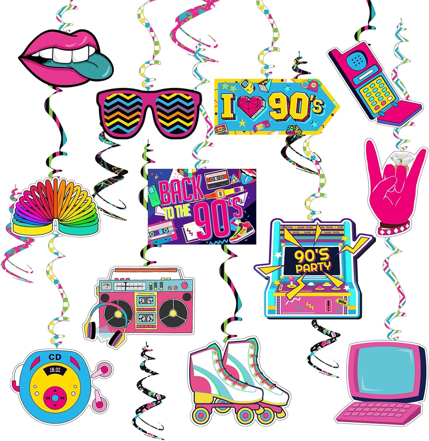 Pre-Assembled Colorful 90S Hip-Hop Hanging Swirls Cutout, Throwback ...
