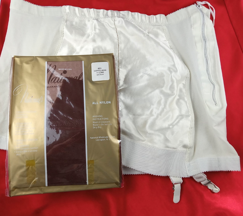 SZ 44 VTG SATIN SHINY OPEN BOTTOM GIRDLE PIN UP & SZ 11 LONG VTG NYLON ...