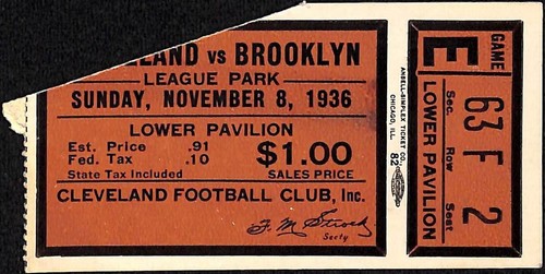 1936 Cleveland Rams v Brooklyn Tigers AFL Ticket 1st Season Franchise ...