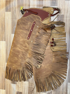 Handmade Buckstitched Western Cowboy Distressed Cowhide Chinks Tooled ...