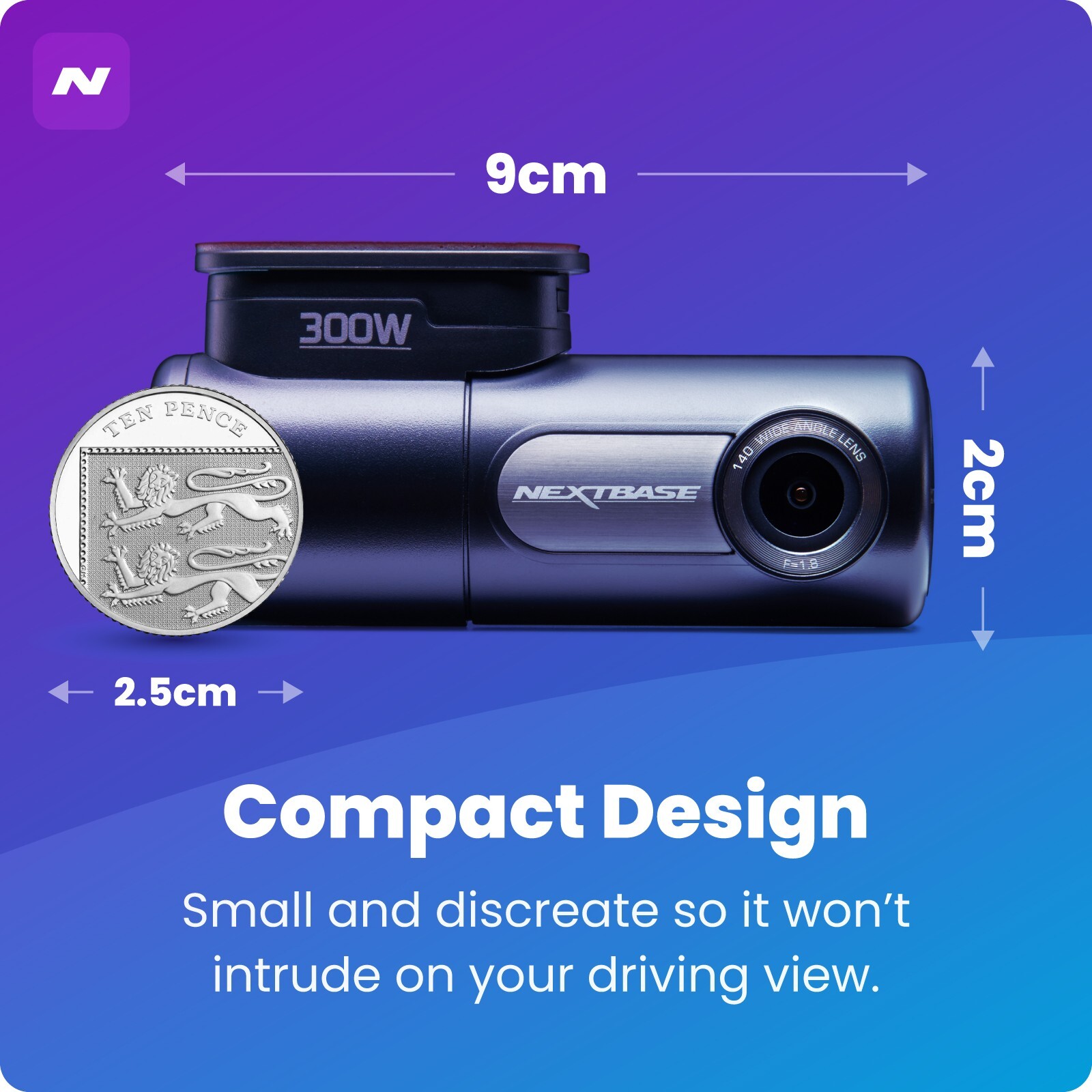 Nextbase 300W Mini Dash Cam Full 1080p/30fps HD Front View 140° 6G Lens ...