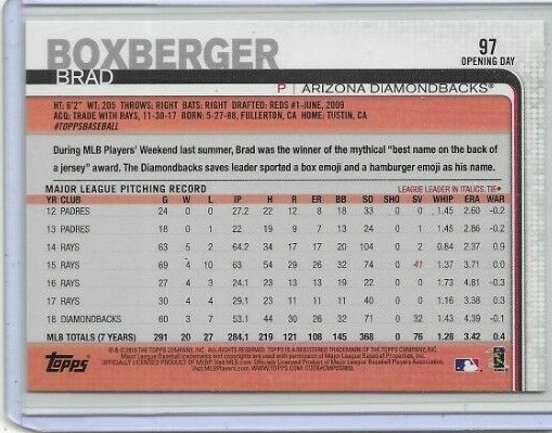2019 Topps Opening Day #97 Brad Boxberger Arizona Diamondbacks | eBay