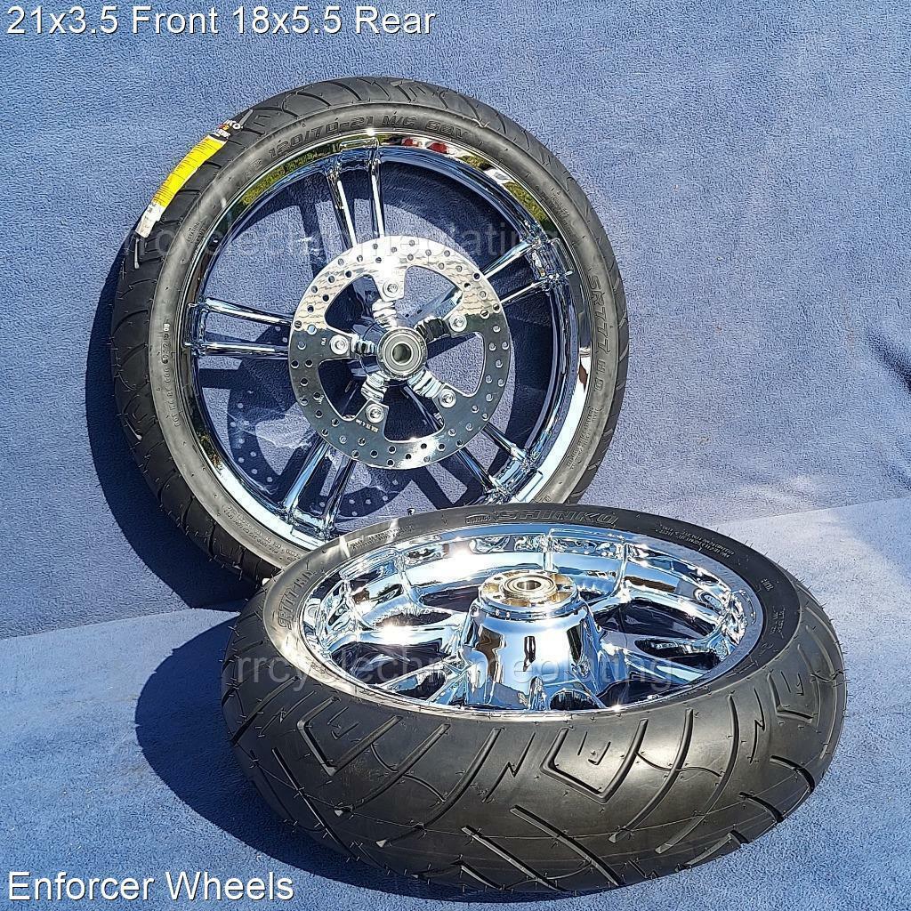 Harley Chrome Enforcer 21" Front 18" Rear Wheels Tire Rotors 09-23 ...