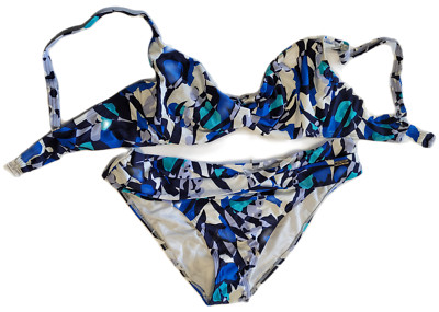 Naturana Frauen Bademode Damen Bügel Bikini weiss-blau-smaragd Cup D Gr ...