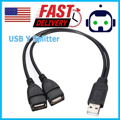 USB 2.0 A Male To 2 Dual USB Female Jack Y Splitter Hub Power Cord ...