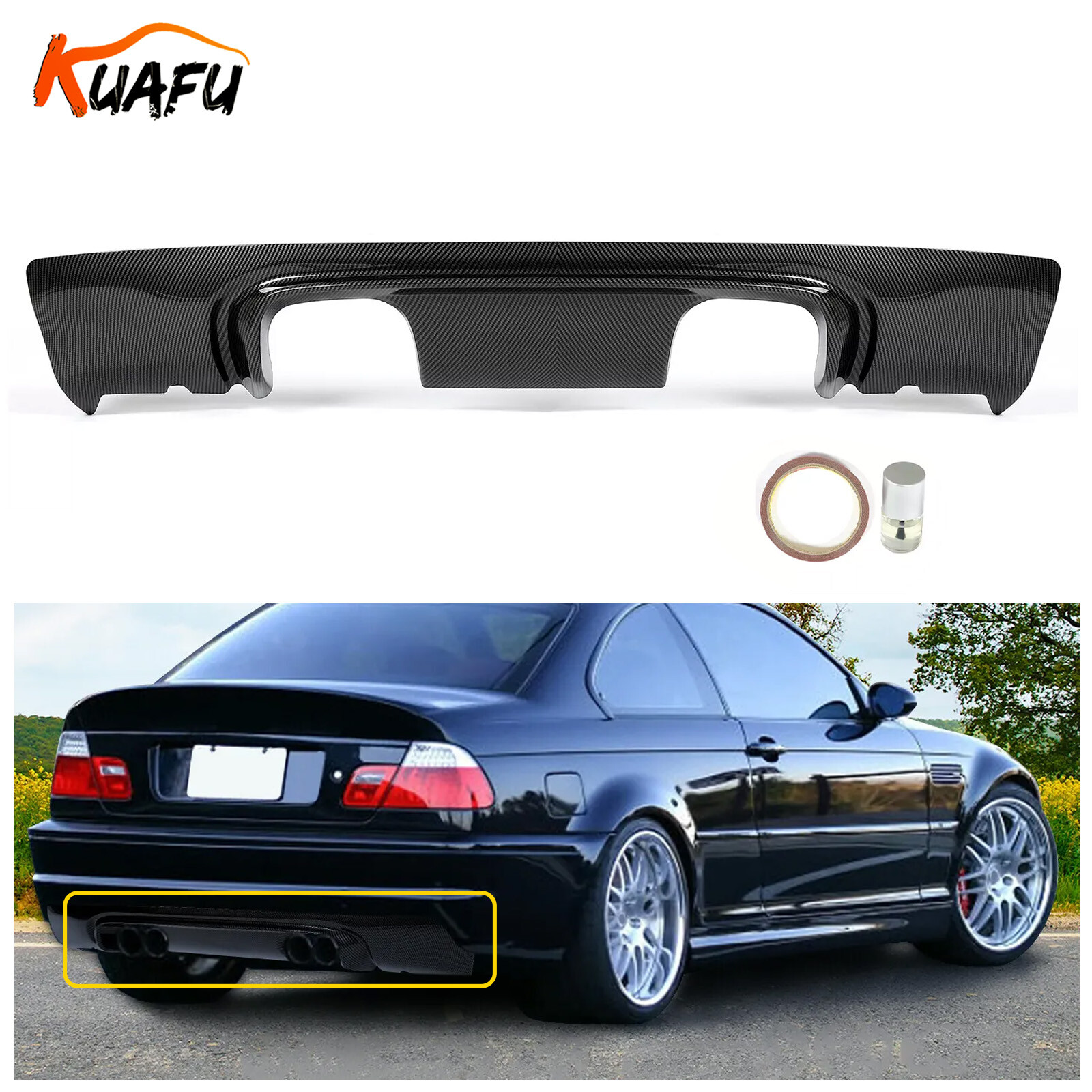 Rear Bumper Diffuser 2-Tone Carbon Fiber CSL Style For BMW E46 M3 01-06 ...