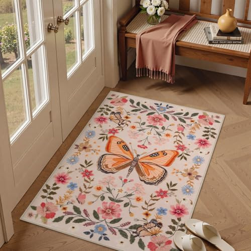 Butterfly Entryway Rug 2x3, Washable Ultra Thin Insect Entry Rugs for ...