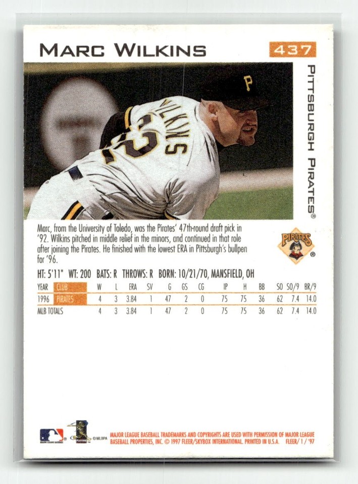 Marc Wilkins Rookie 1997 Fleer #437 Pittsburgh Pirates Baseball Card | eBay