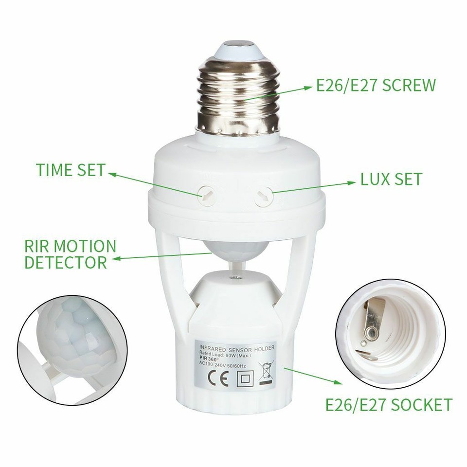 5 Pack Motion Sensor Socket Dimmable Light Lamp Bulb Adapter Holder For ...
