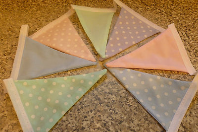 HANDMADE FABRIC BUNTING - PASTELS AND POLKA DOT MIX - PINK,BLUE, MINT ...