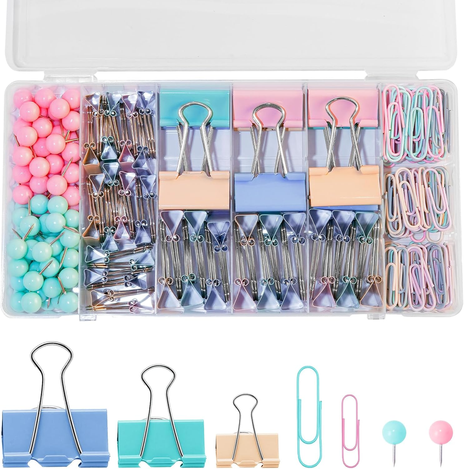 260 Pcs Binder Clips Assorted Sizes & Paper Clips Set with Push Pins ...