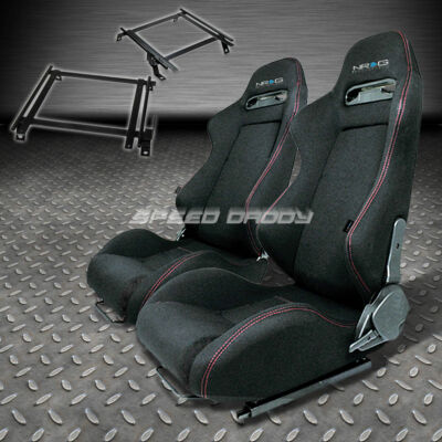 PAIR NRG TYPE-R STYLE BLACK CLOTH RACING SEAT+BRACKET FOR 02-06 ACURA ...