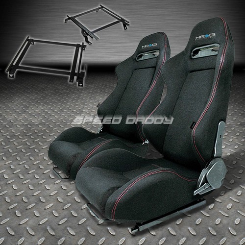 PAIR NRG TYPE-R STYLE BLACK CLOTH RACING SEAT+BRACKET FOR 02-06 ACURA ...