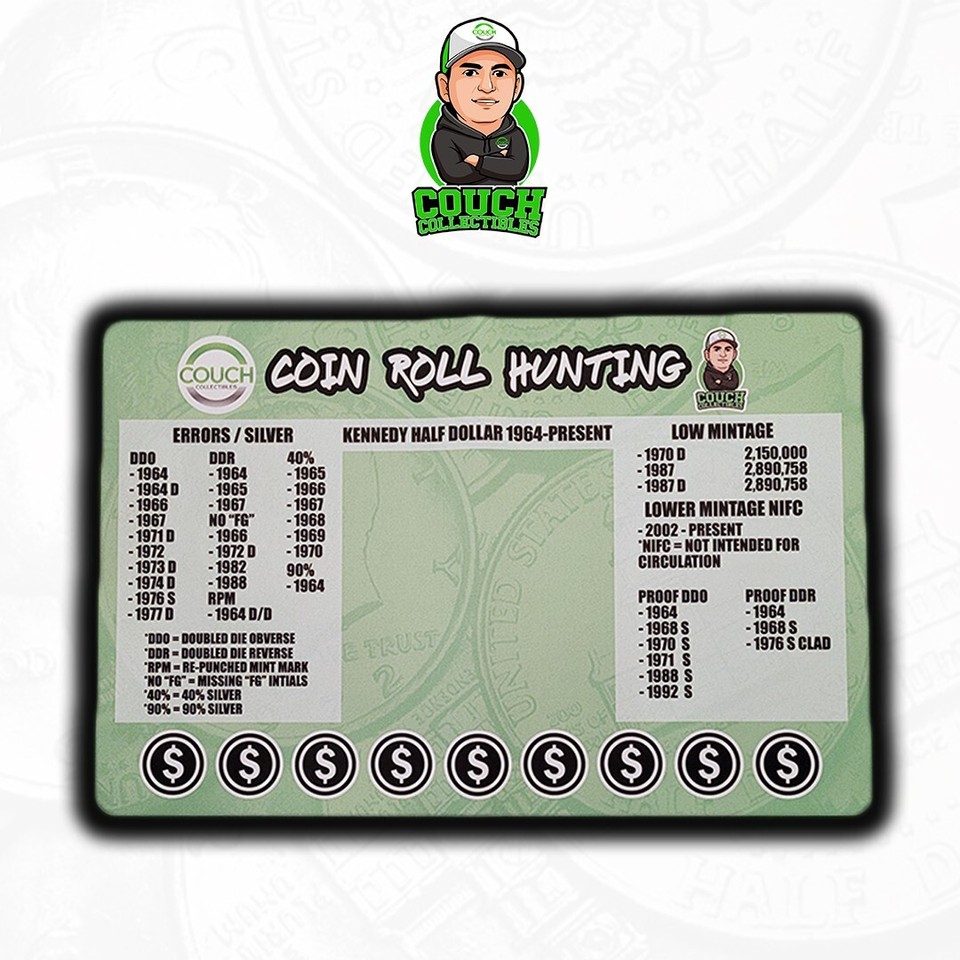 11" X 17" Coin Roll Hunting Mat Half Dollars - Soft Rubber Coin Sorter ...