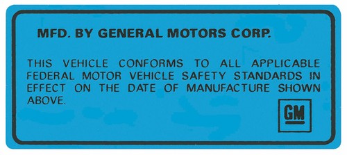 69-72 GM DOOR JAMB DECAL SET VIN DECAL + GM DECAL CORRECT REPRO 3 DECAL ...