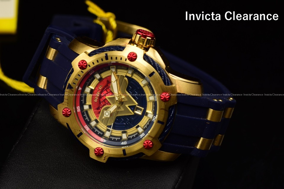 RARE Invicta DC Comics Wonder Woman Bolt Women's Ltd Ed Blue Gold Tone ...