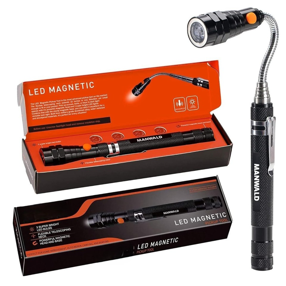 LED Magnetic Pickup Tools Telescoping Flashlights with Extendable ...