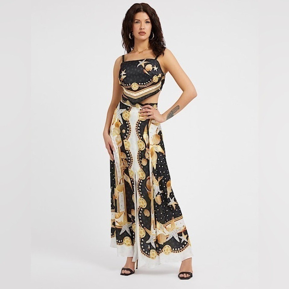 Guess skirt Baroque print shells/chains long mob wife resort vacation ...