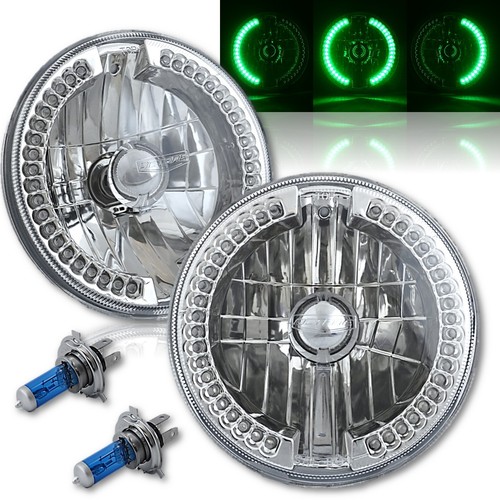 7" Green Split LED Halo Angel Eye Headlight Halogen Headlamp 60W Light ...