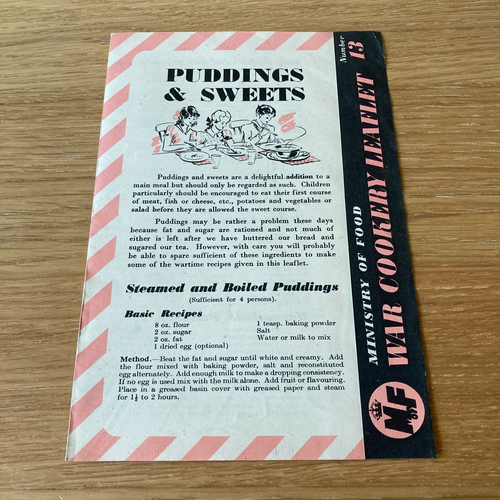 Ministry of Food Puddings & Sweets World War 2 Era WWII Cookery Leaflet ...