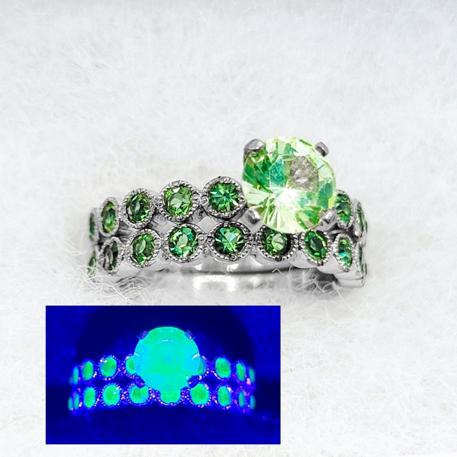 Platinum Uranium Glass Wedding Ring Set Green Spinel … - Gem