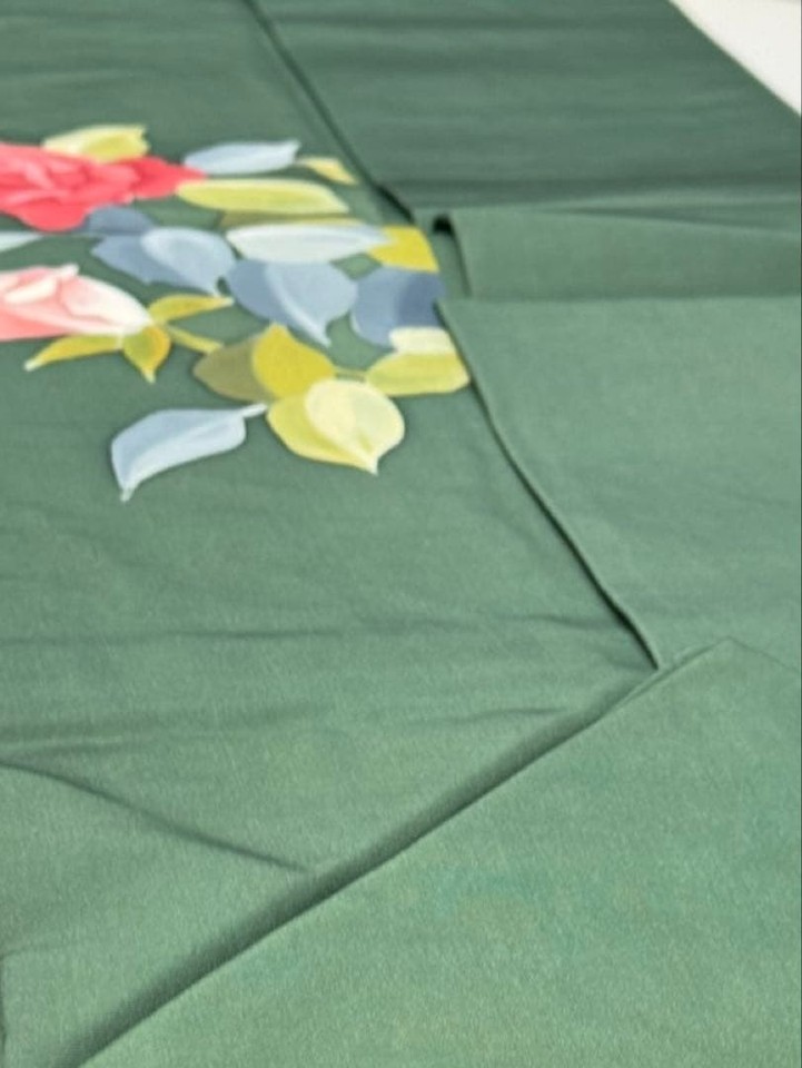 Nagoya Obi Dark Green Rose Hand-painted Fabric Stylish Used | eBay