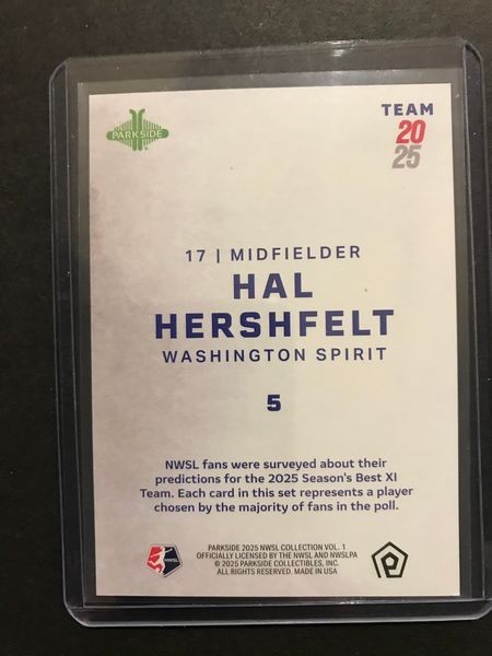 2025 PARKSIDE NWSL HAL HERSHFELT 2025 ULTIMATE TEAM #5 WASHINGTON ...