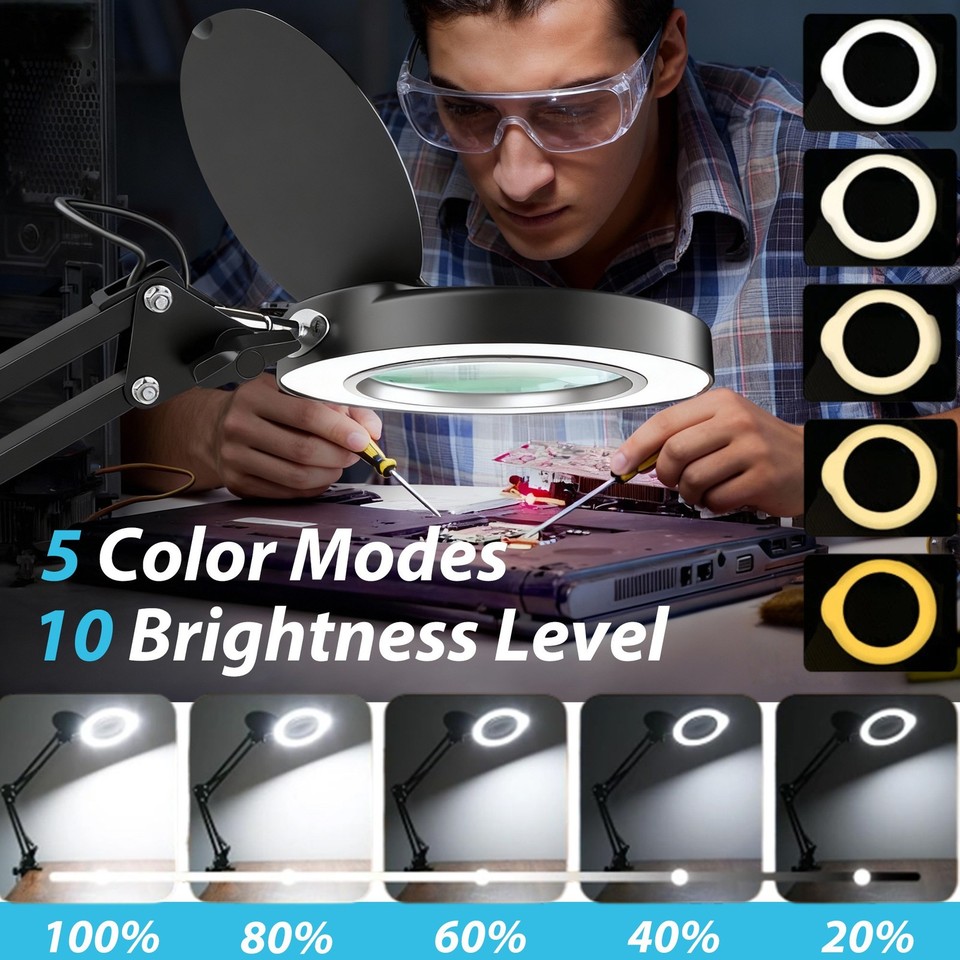 15X Magnifier Lamp with Protective Cover Adjustable LED Light for ...