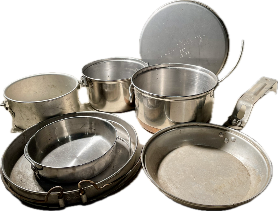 Vintage Army Camping Cook Set Mess Kit Pots Pans Plates, With Army Bag ...