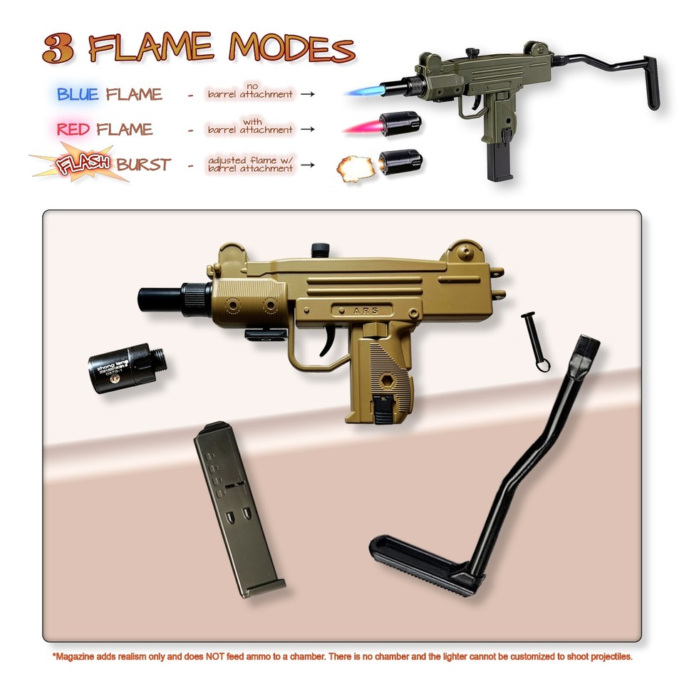 Mini UZI Submachine Gun Pistol LIGHTER & Padded Case ABS/Metal - Jet ...